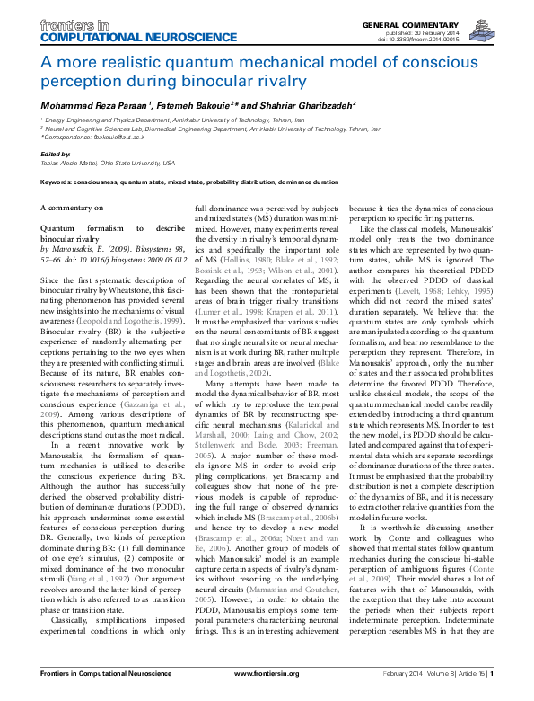 (PDF) A more realistic quantum mechanical model of conscious perception ...
