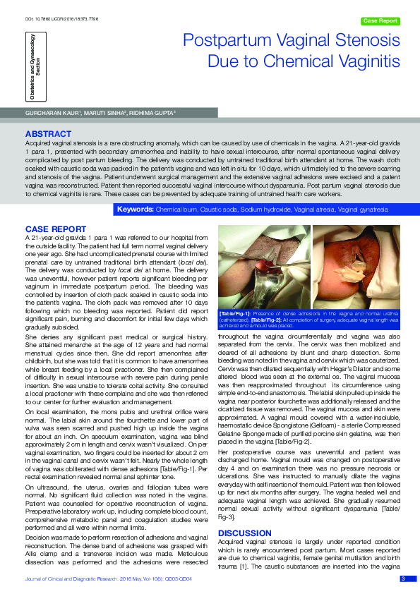 (PDF) Postpartum Vaginal Stenosis Due to Chemical Vaginitis
