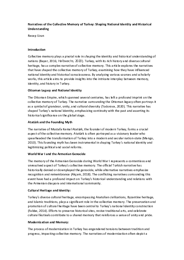 (PDF) Narratives of the Collective Memory of Turkey: Shaping National ...