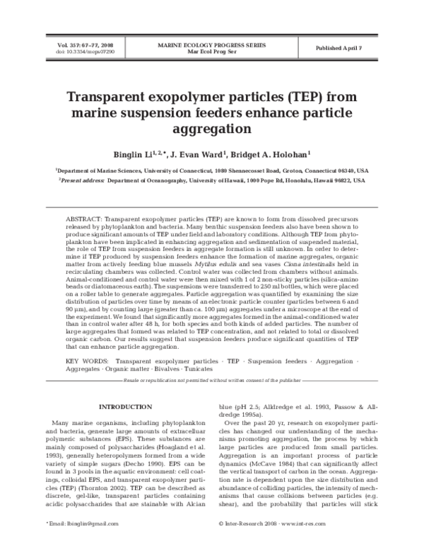 (PDF) Transparent exopolymer particles (TEP) from marine suspension ...