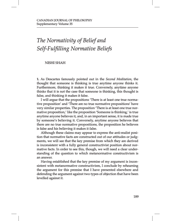 (PDF) The Normativity of Belief and Self-Fulfilling Normative Beliefs