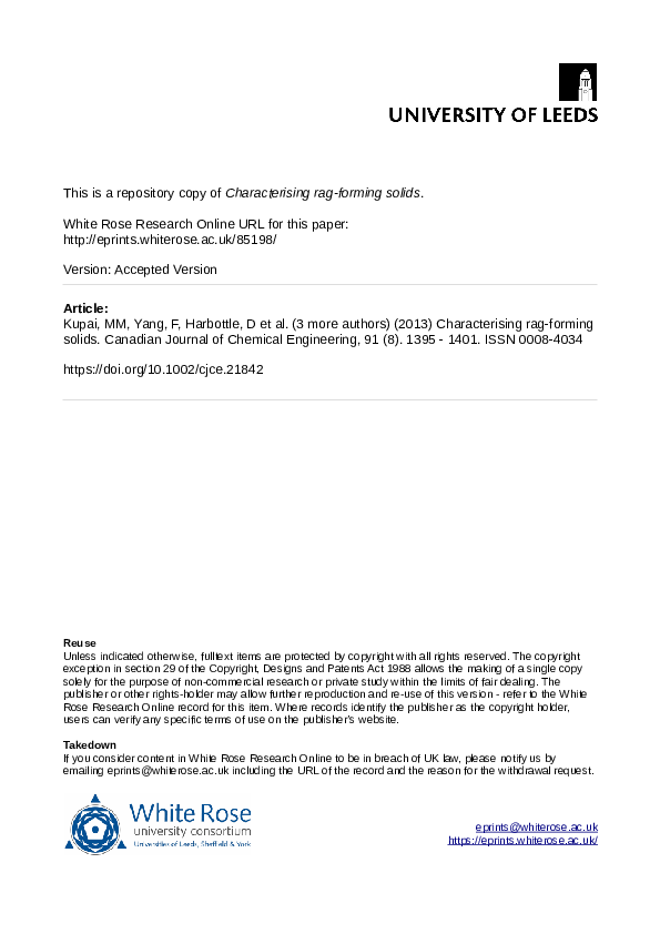 (PDF) Characterising rag-forming solids