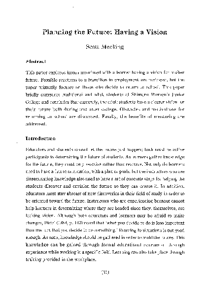 (PDF) Planning the Future : Having a Vision
