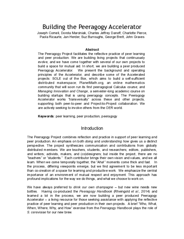 (PDF) Building the Peeragogy Accelerator