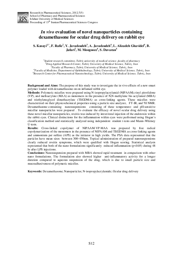 (PDF) In VivoEvaluation of Novel Nanoparticles Containing Dexamethasone ...