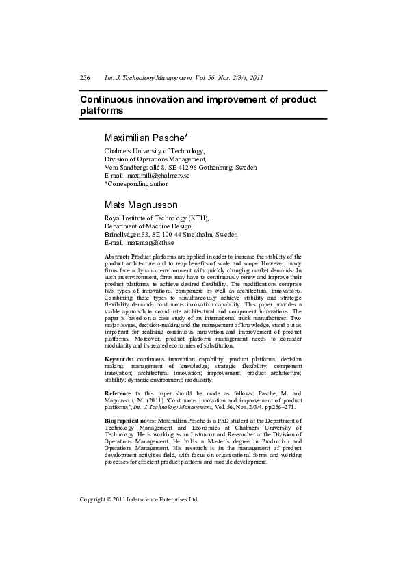 (PDF) Continuous innovation and improvement of product platforms