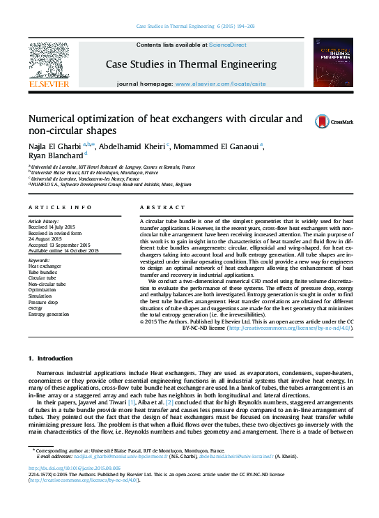(PDF) Numerical optimization of heat exchangers with circular and non-circular shapes