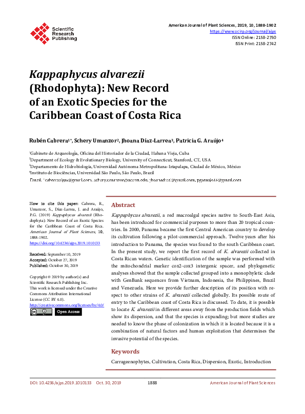 (PDF) Kappaphycus alvarezii (Rhodophyta): New Record of an Exotic ...