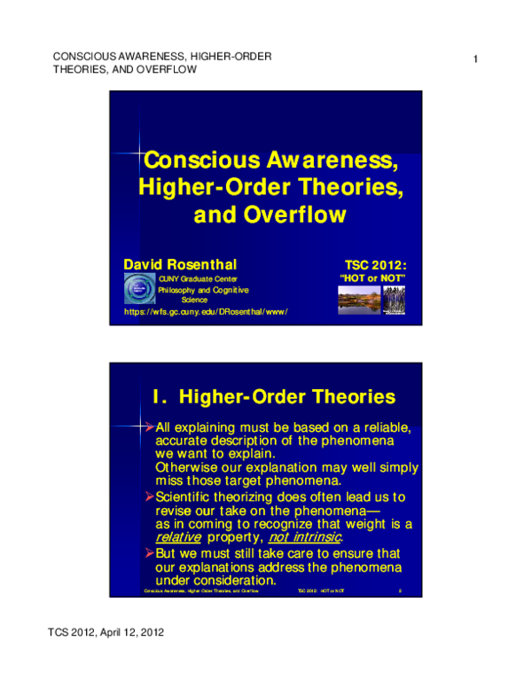 (PDF) Conscious Awareness, Higher-Order Theories, and Overflow