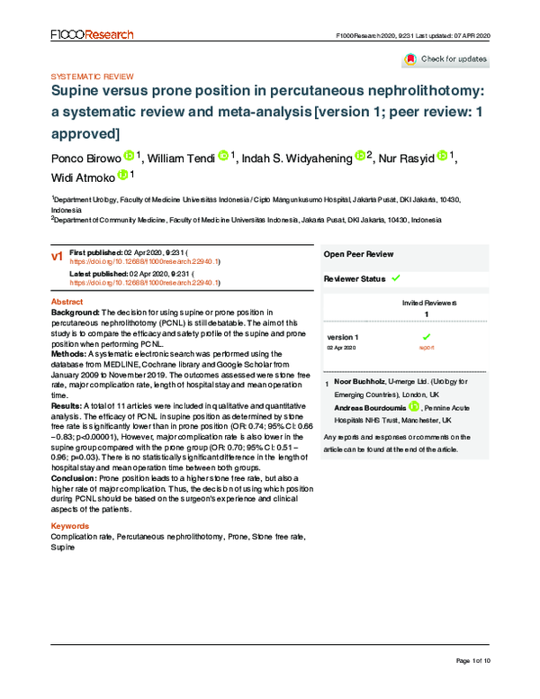 (PDF) Supine versus prone position in percutaneous nephrolithotomy: a ...