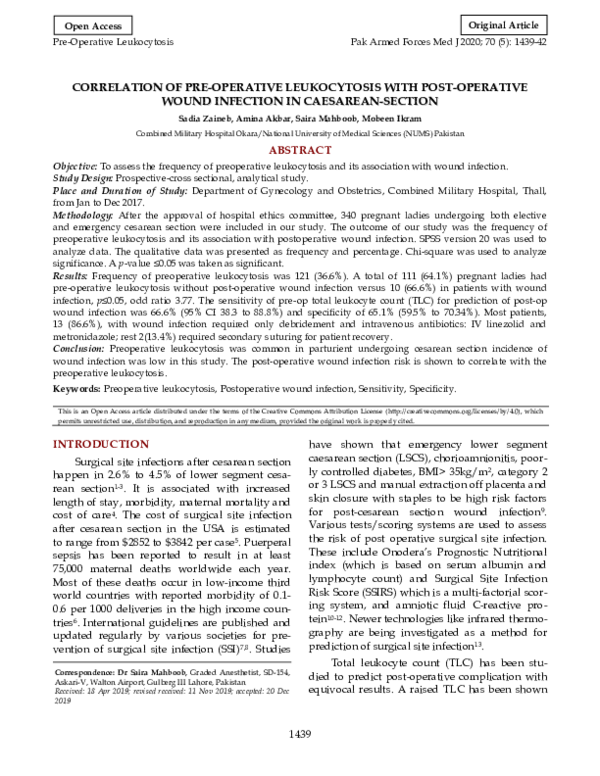 (PDF) Correlation of Pre-Operative Leukocytosis with Post-Operative ...