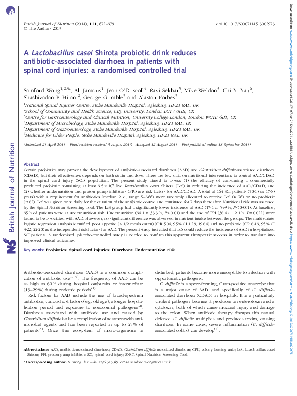 (PDF) A Lactobacillus casei Shirota probiotic drink reduces antibiotic ...