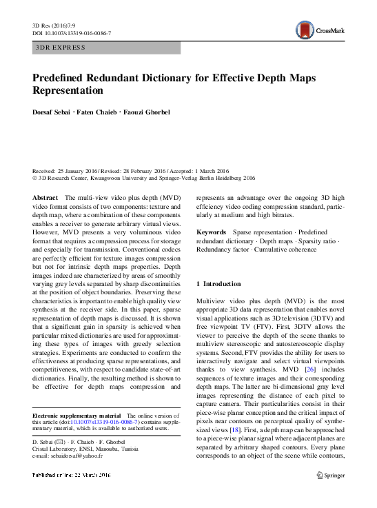 (PDF) Predefined Redundant Dictionary for Effective Depth Maps ...