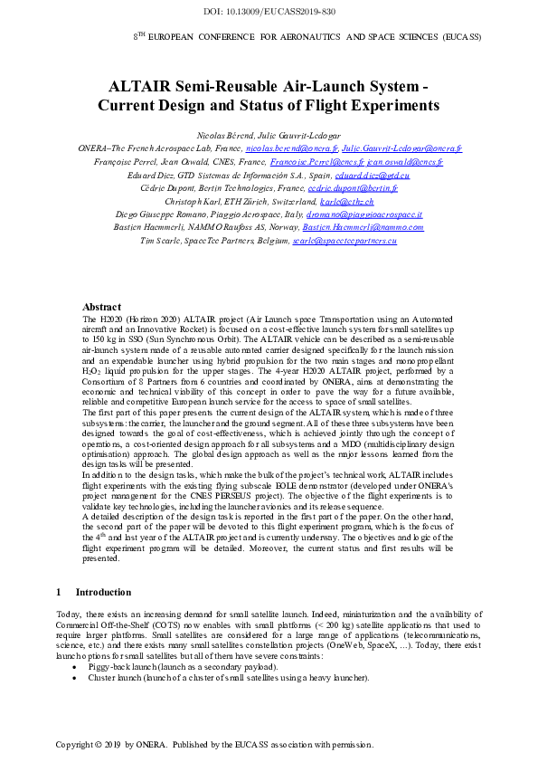 (PDF) ALTAIR Semi-Reusable Air-Launch System Current Design and Status ...
