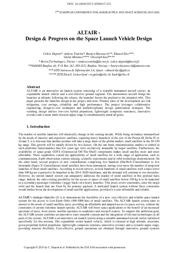 (PDF) ALTAIR - Design Progress on the Space Launch Vehicle Design