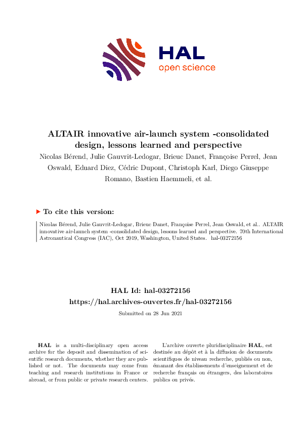 (PDF) ALTAIR innovative air-launch system -consolidated design, lessons ...