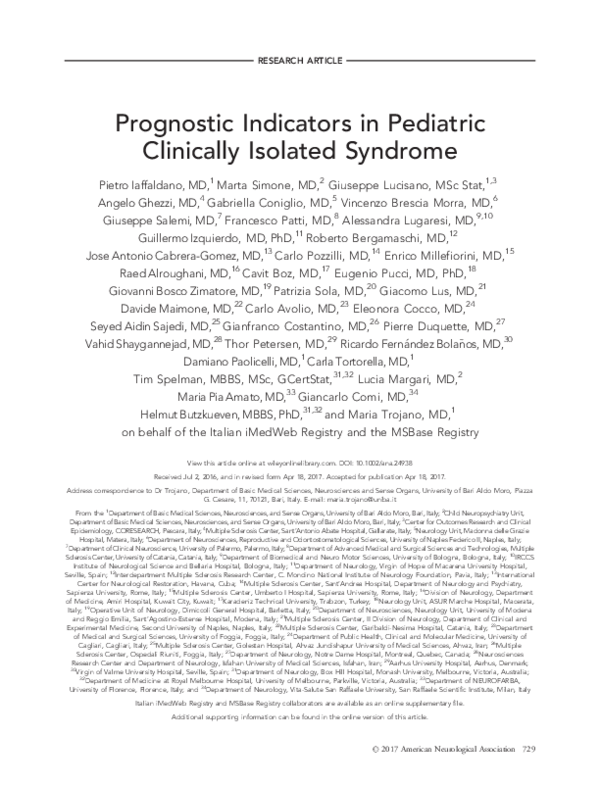 (PDF) Prognostic indicators in pediatric clinically isolated syndrome