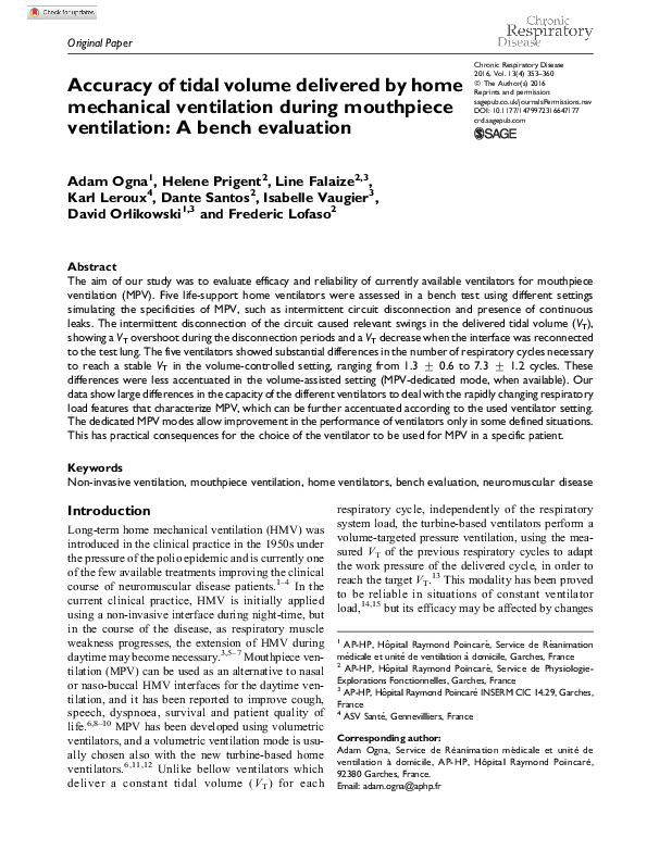 (PDF) Accuracy of tidal volume delivered by home mechanical ventilation ...