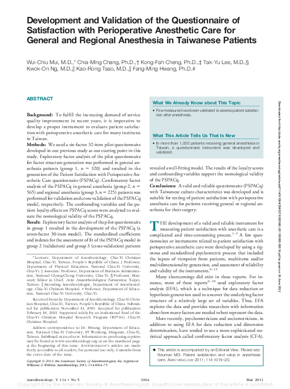 (PDF) Development and Validation of the Questionnaire of Satisfaction ...