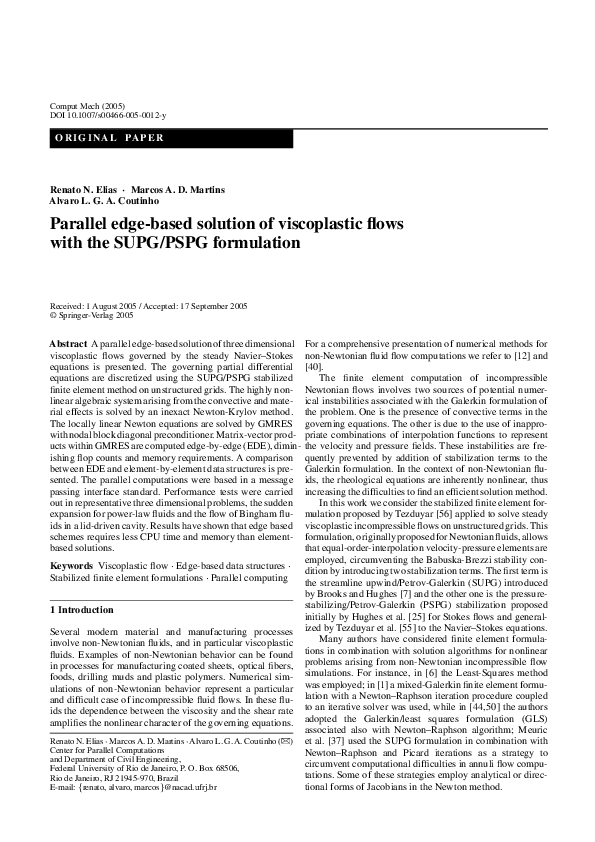 (PDF) Parallel edge-based solution of viscoplastic flows with the SUPG/PSPG formulation