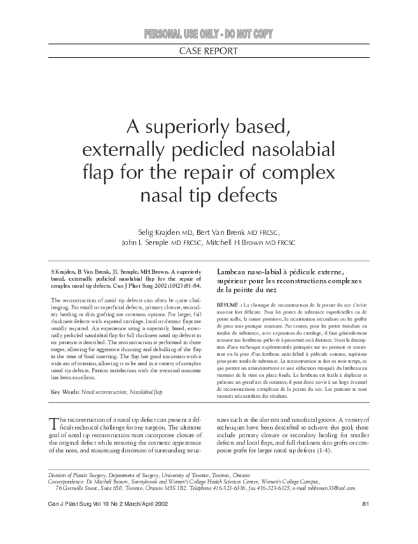 (PDF) A superiorly based, externally pedicled nasolabial flap for the ...