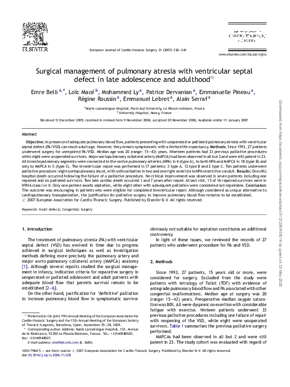 (PDF) Surgical management of pulmonary atresia with ventricular septal defect in late ...
