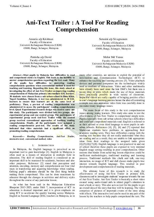 (PDF) Ani-Text Trailer : A Tool For Reading Comprehension