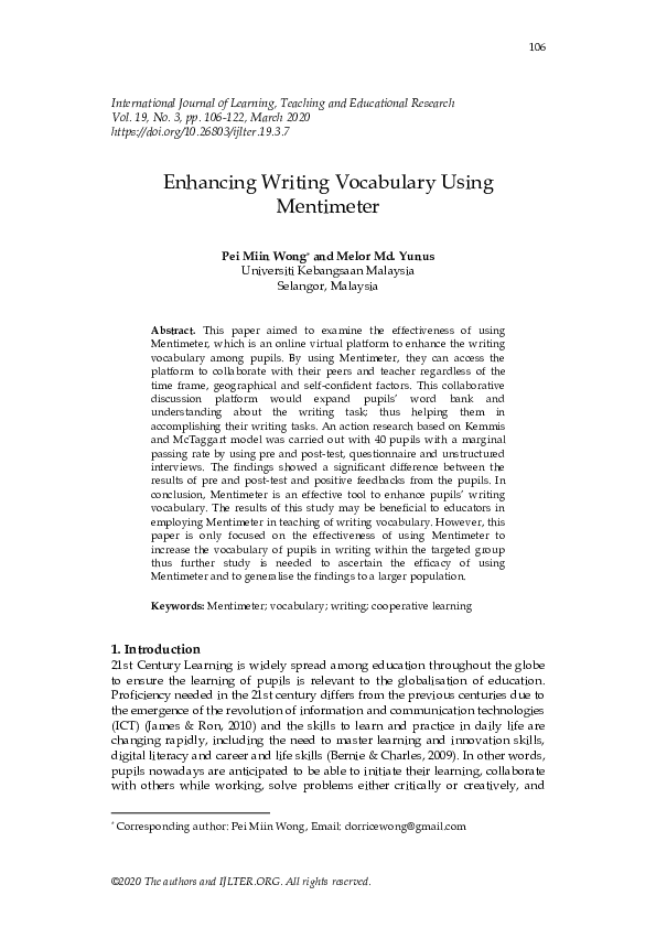 (PDF) Enhancing Writing Vocabulary Using Mentimeter
