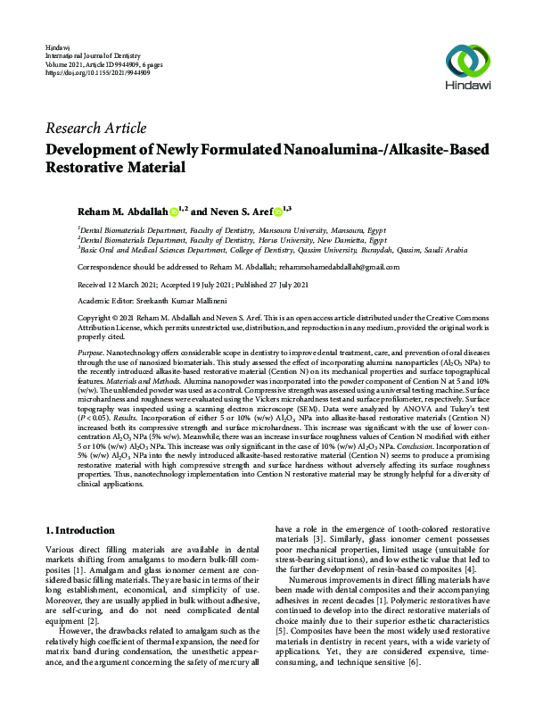 (PDF) Development of Newly Formulated Nanoalumina-/Alkasite-Based ...