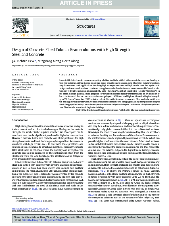 (PDF) Design of Concrete Filled Tubular Beam-columns with High Strength ...