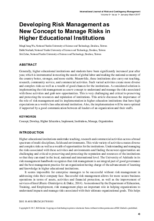 (PDF) Developing Risk Management as New Concept to Manage Risks in ...