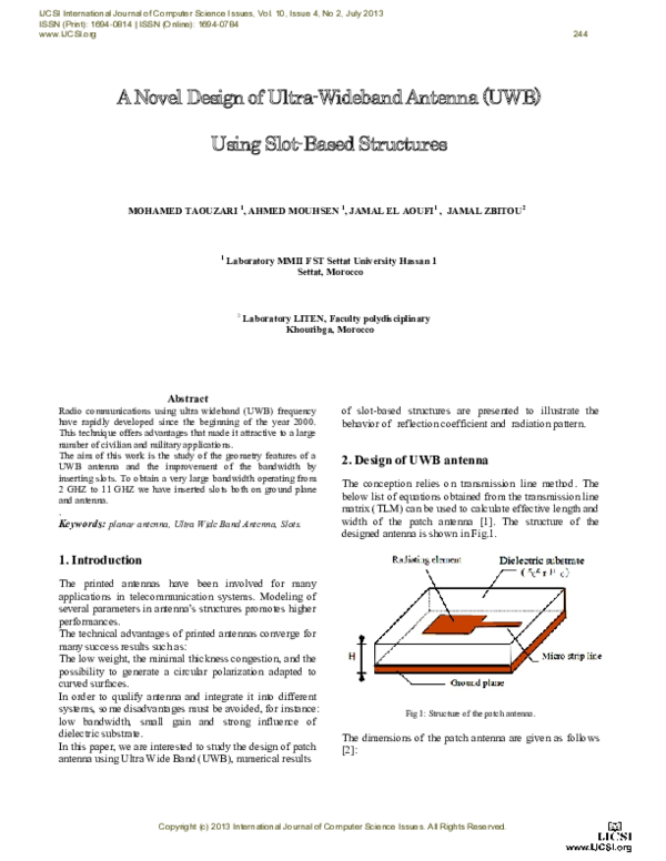 (PDF) A Novel Design ofUltra-Wideband Antenna (UWB) Using Slot-Based ...