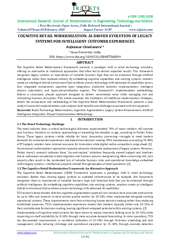 (PDF) COGNITIVE RETAIL MODERNIZATION: AI-DRIVEN EVOLUTION OF LEGACY ...