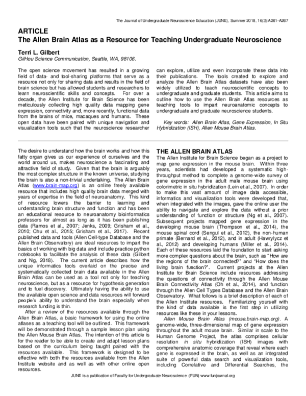 (PDF) The Allen Brain Atlas as a Resource for Teaching Undergraduate ...