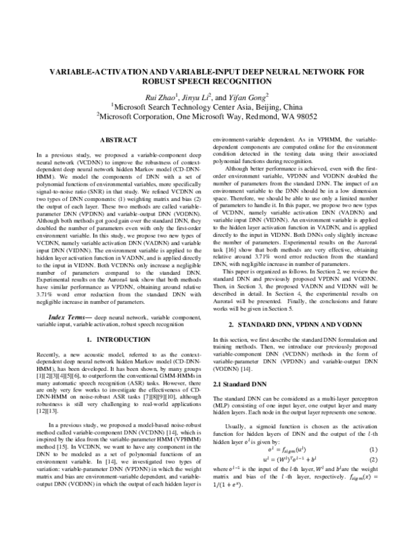 (PDF) Variable-activation and variable-input deep neural network for robust speech recognition