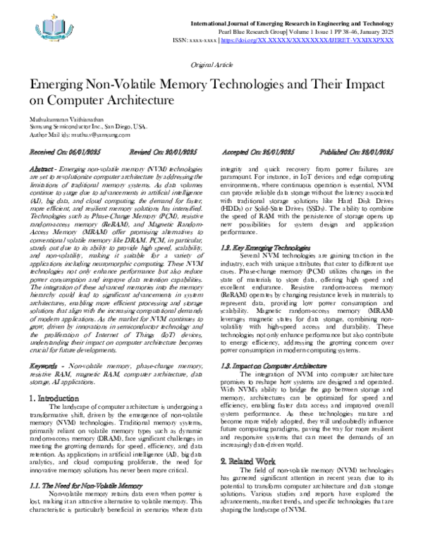 (PDF) Emerging Non-Volatile Memory Technologies and Their Impact on Computer Architecture