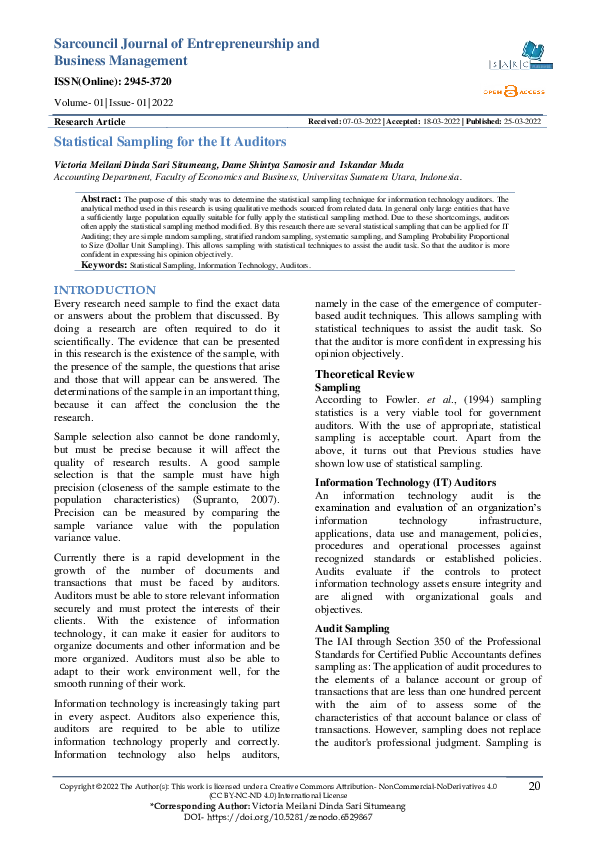(PDF) Statistical Sampling for the It Auditors