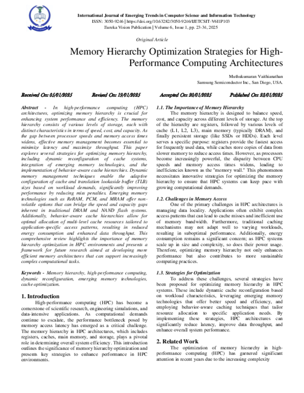 (PDF) Memory Hierarchy Optimization Strategies for High-Performance Computing Architectures