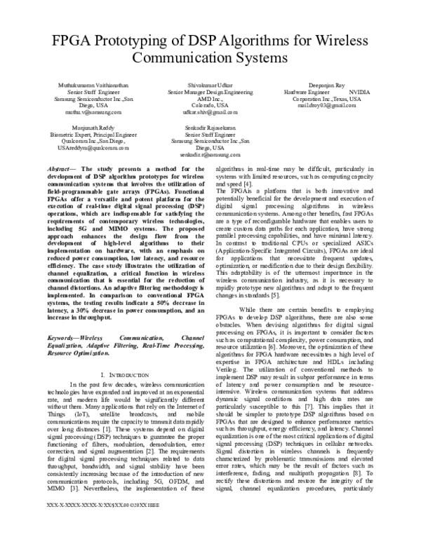 (PDF) FPGA Prototyping of DSP Algorithms for Wireless Communication Systems