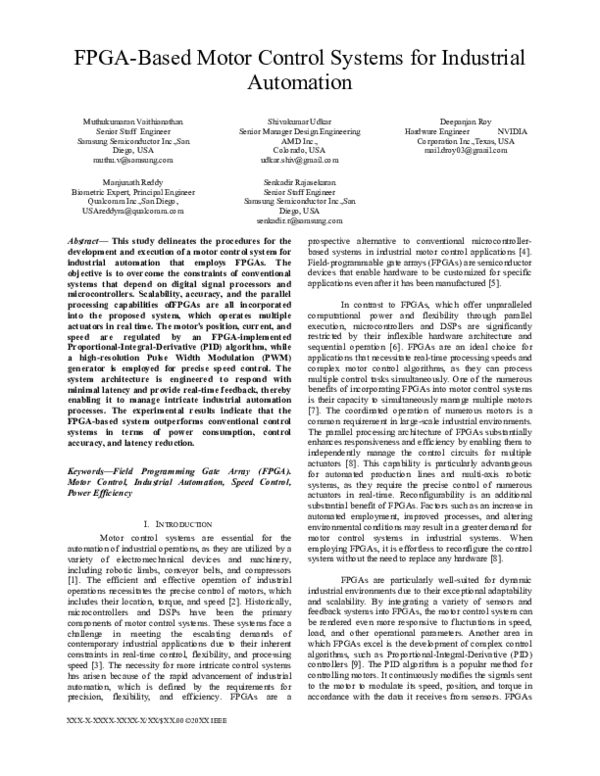 (PDF) FPGA-Based Motor Control Systems for Industrial Automation
