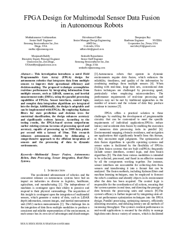 (PDF) FPGA Design for Multimodal Sensor Data Fusion in Autonomous Robots