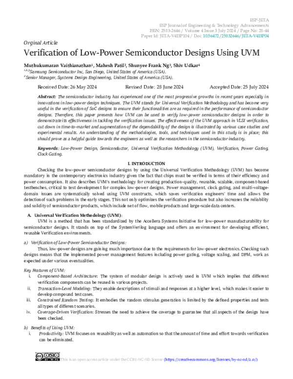 (PDF) Verification of Low-Power Semiconductor Designs Using UVM