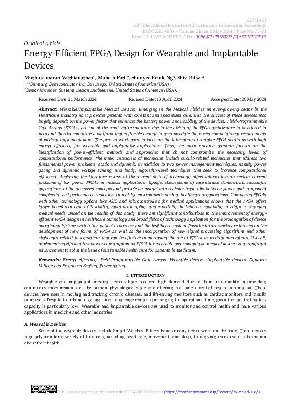 Energy-Efficient FPGA Design for Wearable and Implantable Devices