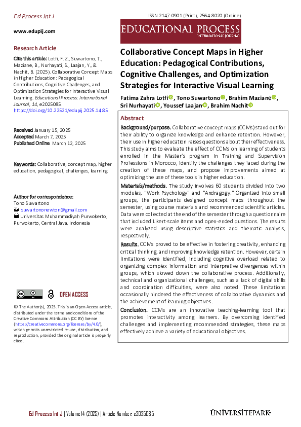 (PDF) Collaborative Concept Maps in Higher Education: Pedagogical Contributions, Cognitive ...