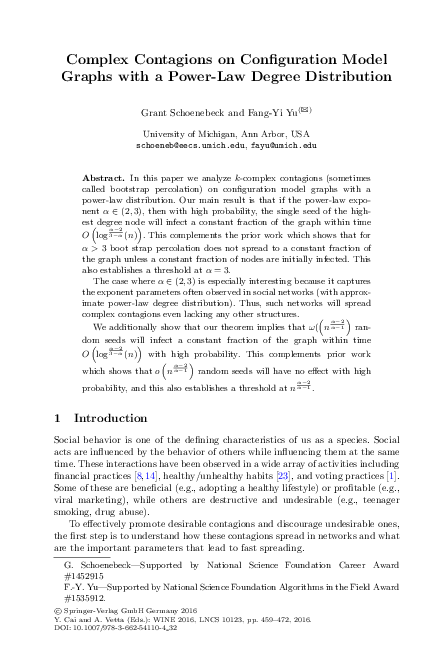 (PDF) Complex Contagions on Configuration Model Graphs with a Power-Law ...