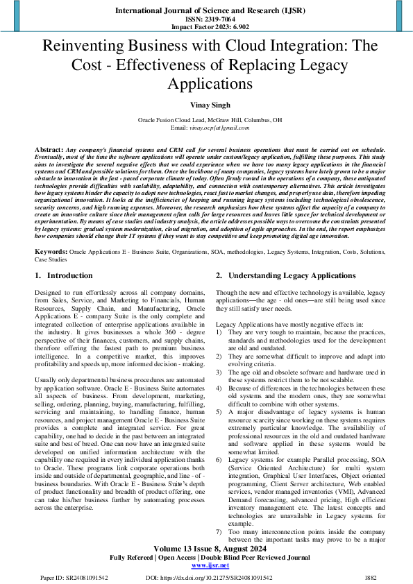 (PDF) Reinventing Business with Cloud Integration: The Cost -Effectiveness of Replacing Legacy ...
