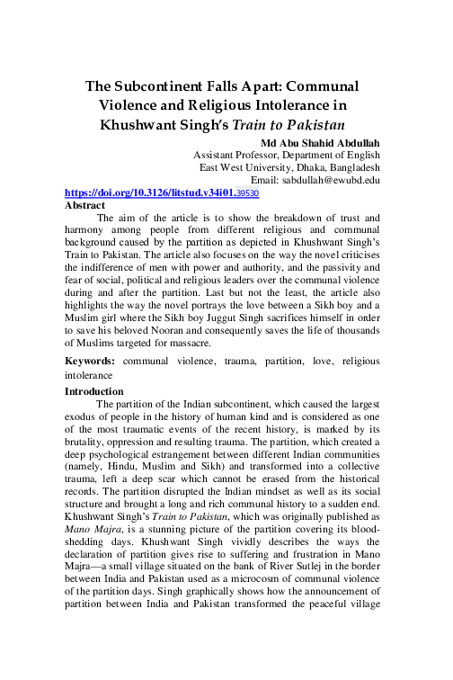 (PDF) The Subcontinent Falls Apart: Communal Violence and Religious ...