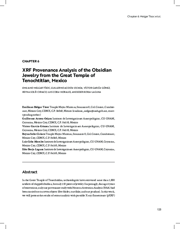 (PDF) XRF Provenance Analysis of the Obsidian Jewelry from the Great ...