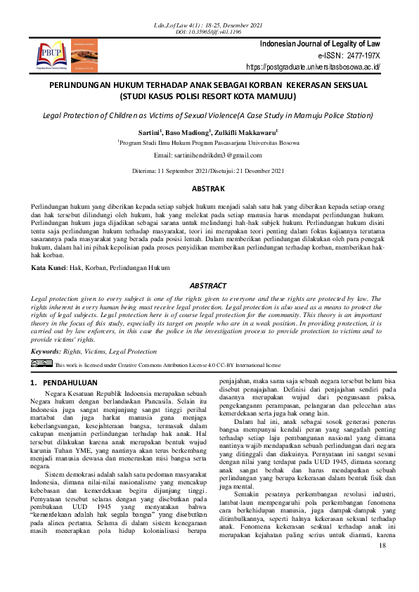 Perlindungan Hukum Terhadap Anak Sebagai Korban Kekerasan Seksual