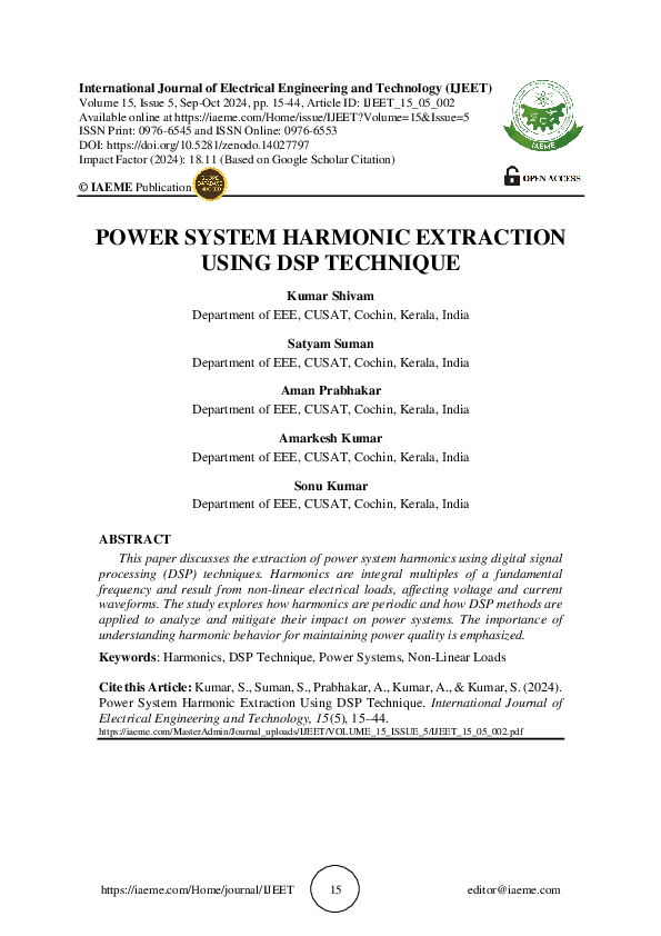 (PDF) POWER SYSTEM HARMONIC EXTRACTION USING DSP TECHNIQUE